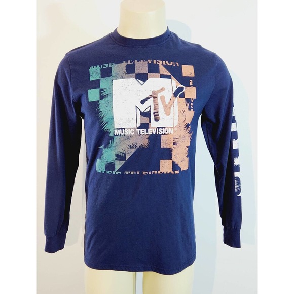 Viacom | Shirts | Mtv Logo Small Long Sleeve Cotton Blend Shirt Dark ...